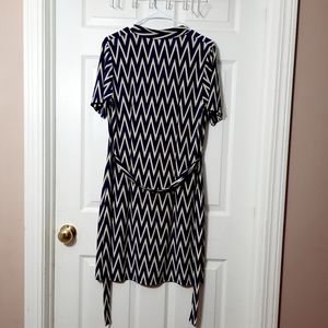 Tacera | Dresses | Tacera Navy Blue Tan Belted Chevron Dress V Neck ...